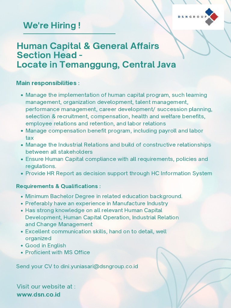 Job Vacancy - HC & GA Section Head | PDF | Career & Growth | Business