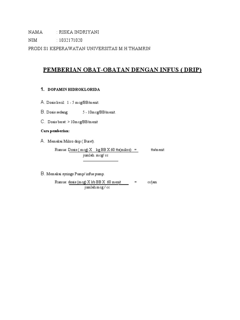 Riska Indriyani-1032171020 Rangkuman PEMBERIAN OBAT-OBATAN DENGAN INFUS ...
