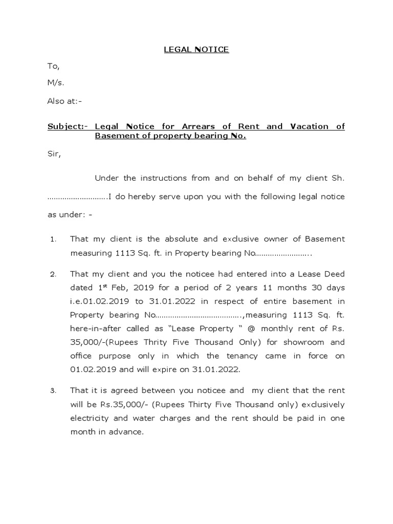 138 Legal Notice | PDF | Lease | Urban