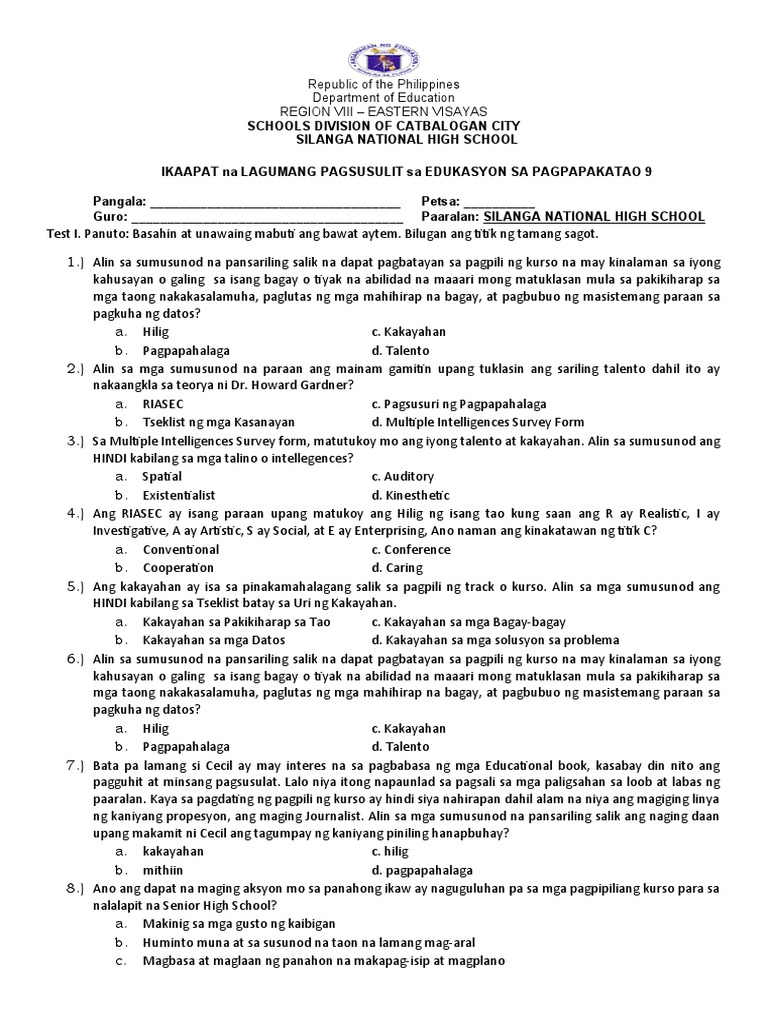 ESP-9-4th-Quarter-Summative-test | PDF