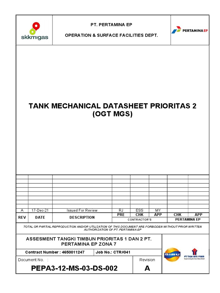 Tank Mechanical Datasheet For Tangki Prioritas 2 (OGT MGS) Rev A | PDF ...