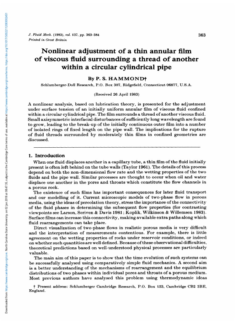 P. S. HAMMOND (1983) Nonlinear Adjustment of A Thin Annular Film of ...