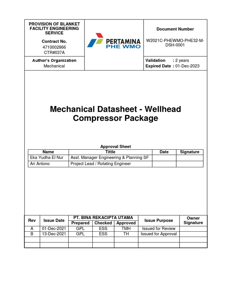 Mechanical Datasheet - Wellhead Compressor Package Rev B | PDF | Pump | Bearing (Mechanical)