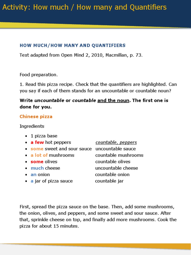 How Much/How Many and Quantifiers: Write Uncountable or Countable and ...