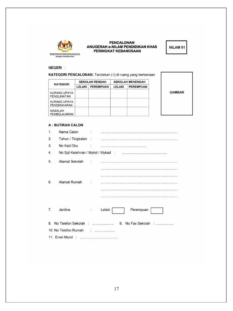 Borang Nilam 01 (Pencalonan) | PDF Borang Nilam 01 (Pencalonan) | PDF