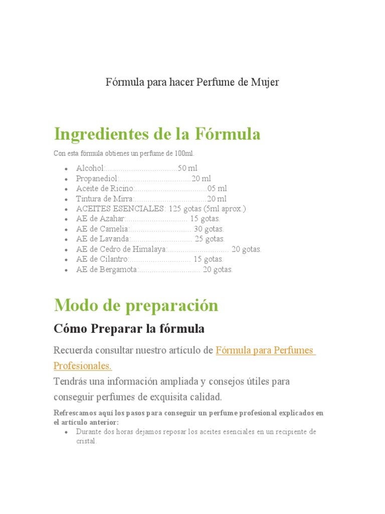 Fórmula para Hacer Perfume de Mujer | PDF | Perfume