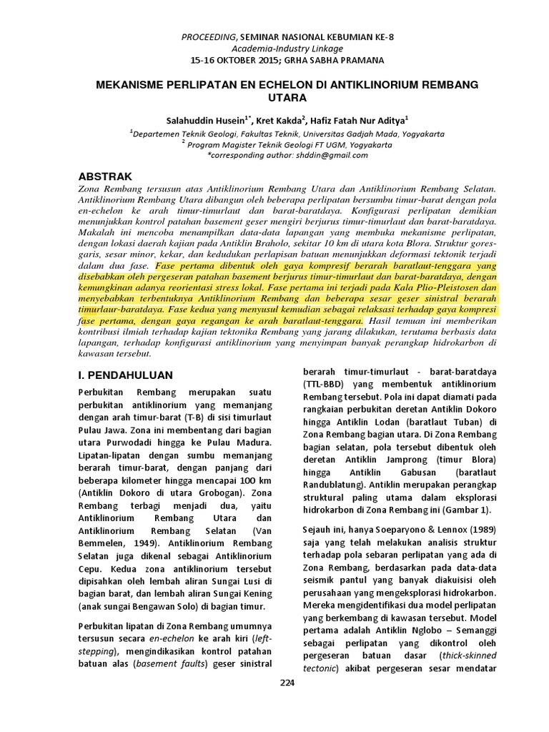 Mekanisme Perlipatan en Echelon Di Antiklinorium Rembang Utara | PDF