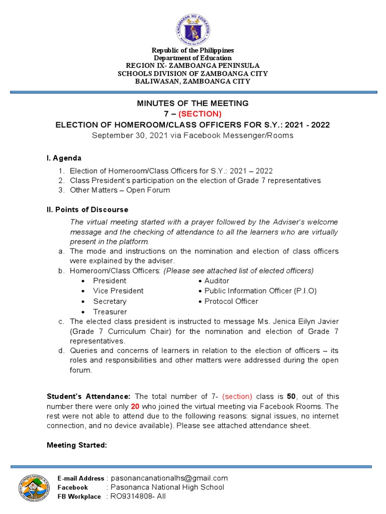 Minutes Format - Election of Officers | PDF | Computing | Communication