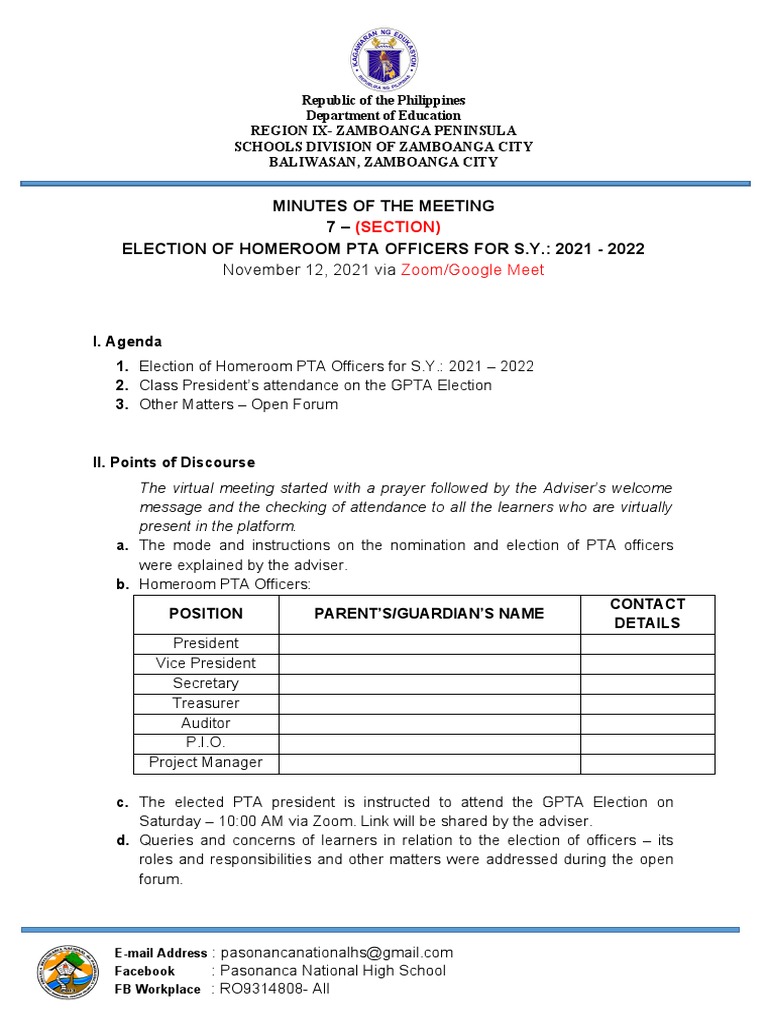 Minutes Format - Election of Pta Officers | PDF | Computing | Internet