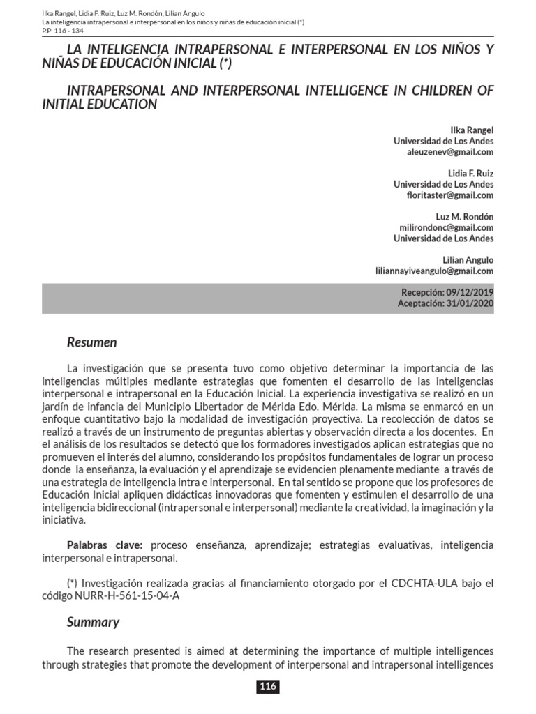 Rangel Inteligencia Interpersonal | PDF | Educación de la primera ...