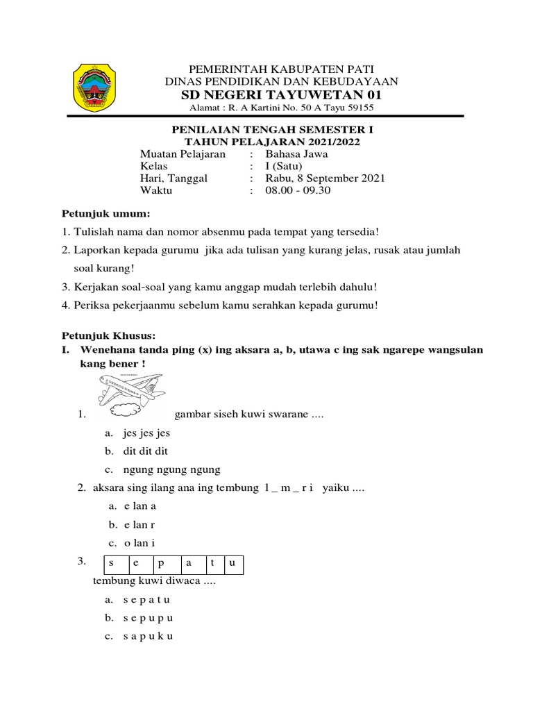 PTS Kelas 1 B. Jawa | PDF