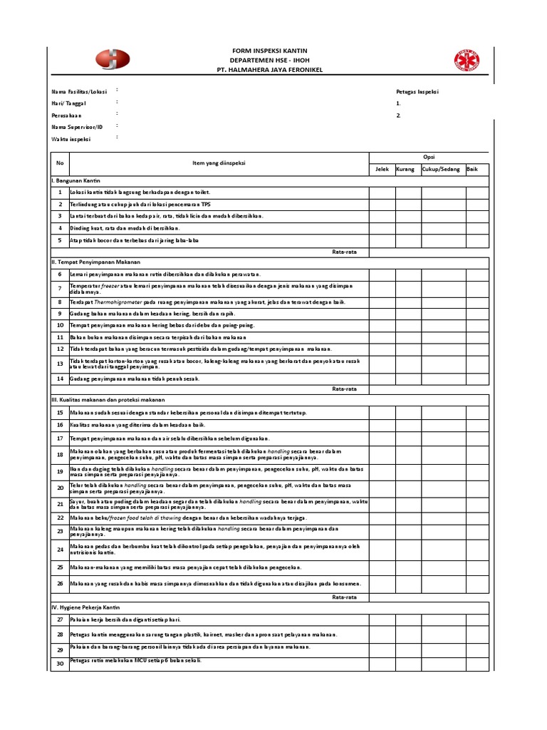 Rev 2. 1. Form Inspeksi Kantin | PDF