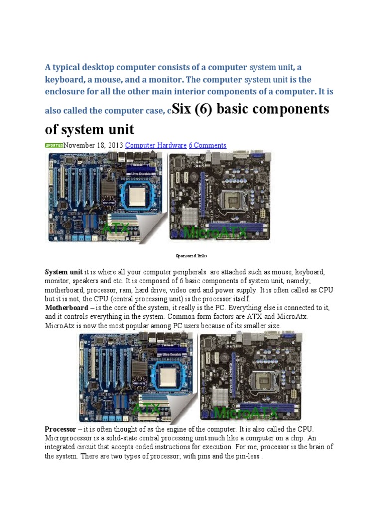 A Typical Desktop Computer Consists of A Computer System Unit | PDF ...
