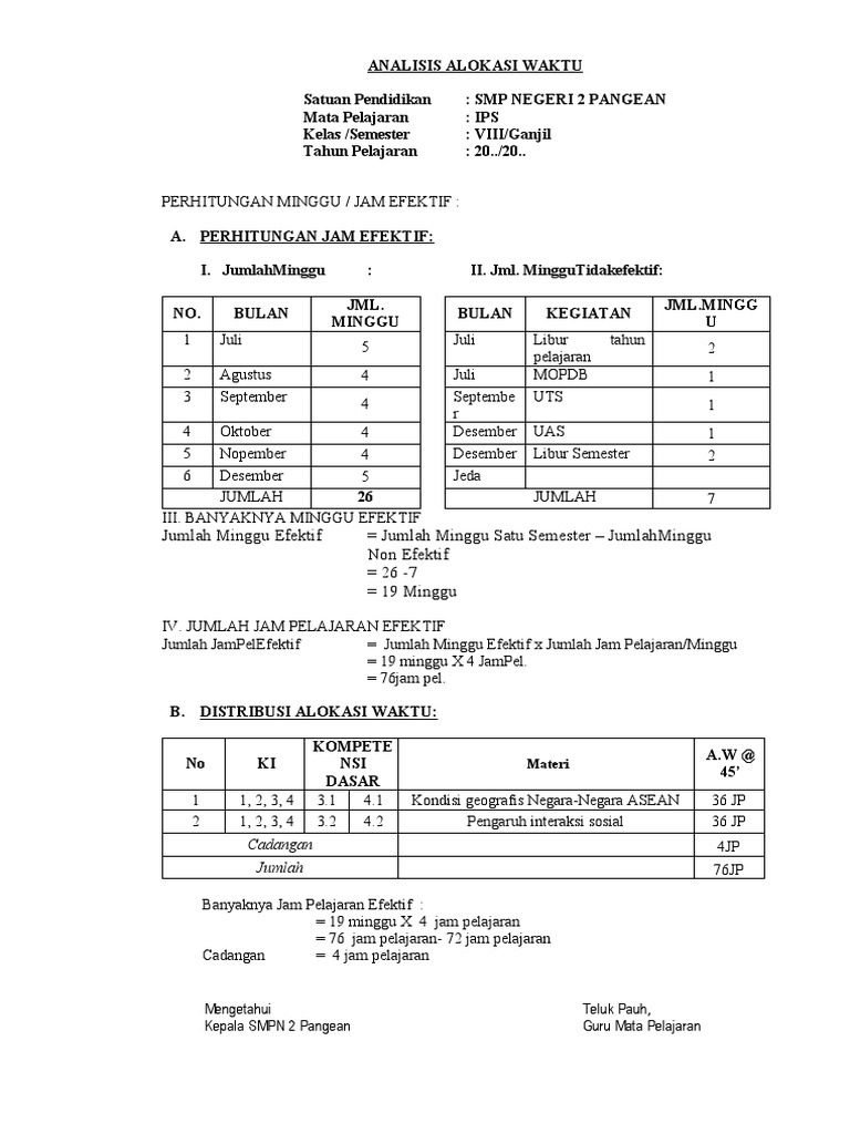 Analisis Alokasi Waktu (Ganjil) | PDF