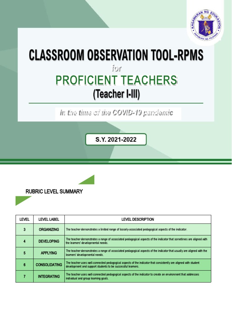 [Appendix 3A] COT-RPMS for T I-III SY 2021-2022 in the Time of COVID-19 ...