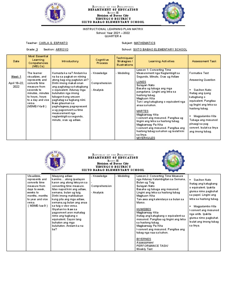 Ilp-Math 3 Q4 Week 1 | PDF