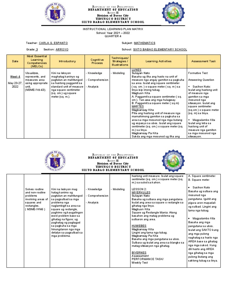 Ilp-Math 3 Q4 Week 4 | PDF