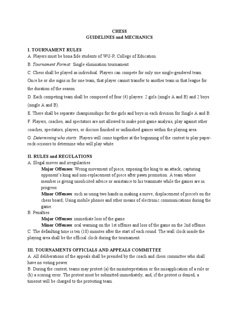 CHESS Guidelines | Download Free PDF | Traditional Board Games | Abstract Strategy Games