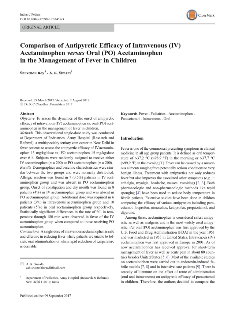 Comparison of Antipyretic Efficacy of Intravenous (IV) Acetaminophen ...