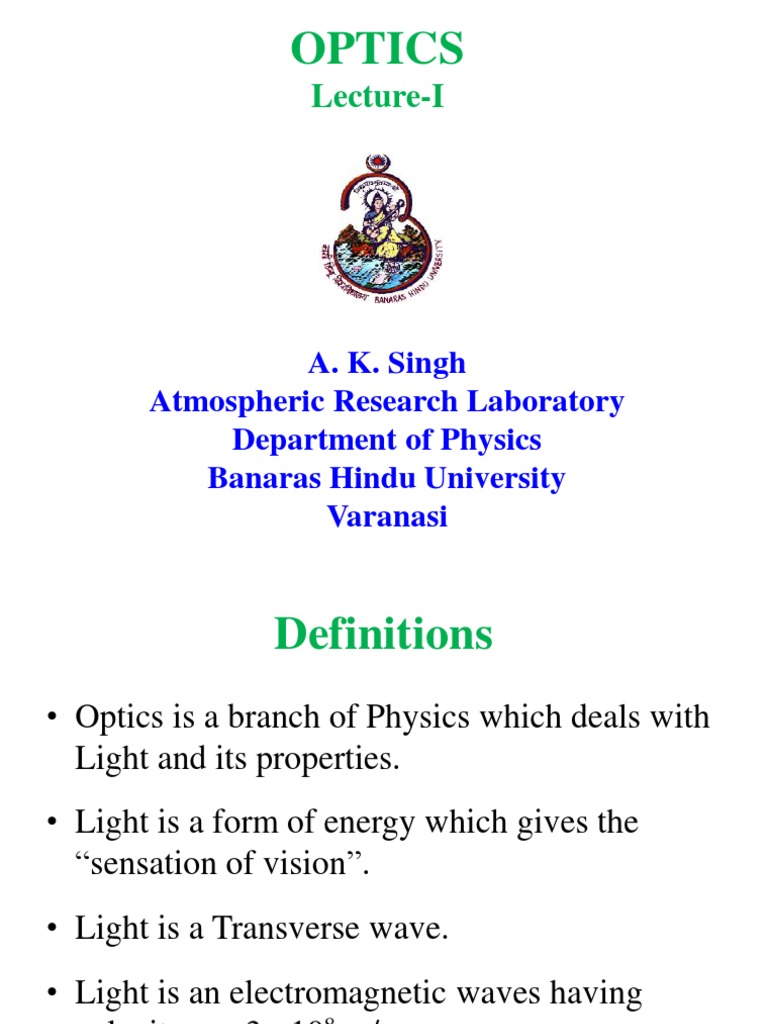 Optics Bhu Third Sem All | PDF | Diffraction | Interferometry