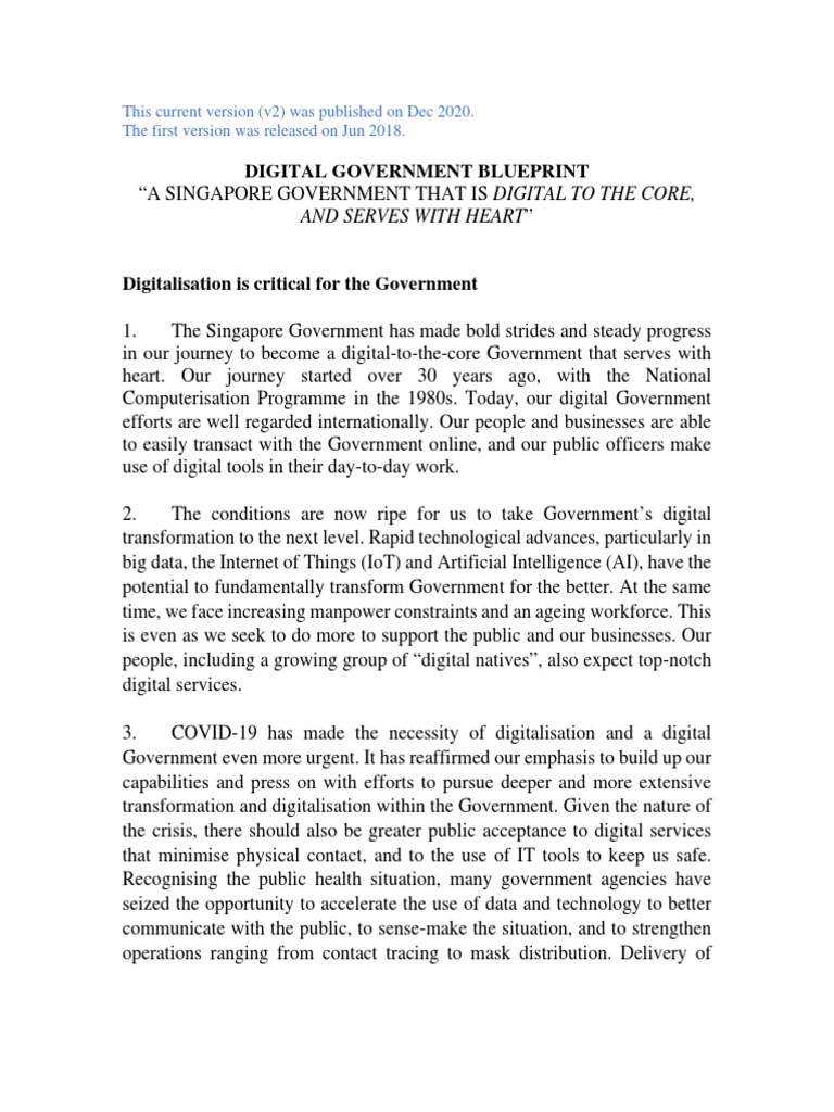 Singapore Digital Government Blueprint | PDF | E Government | Cloud ...