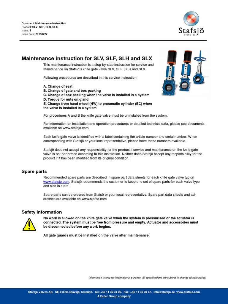 Maintenance Instruction For SLV, SLF, SLH and SLX: Spare Parts | PDF ...