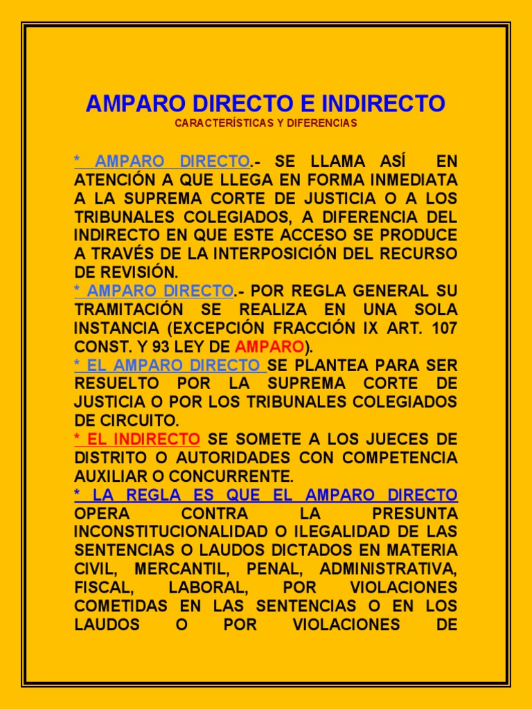 5 Amparo Directo e Indirecto (Caracteristicas y Diferencias) | PDF