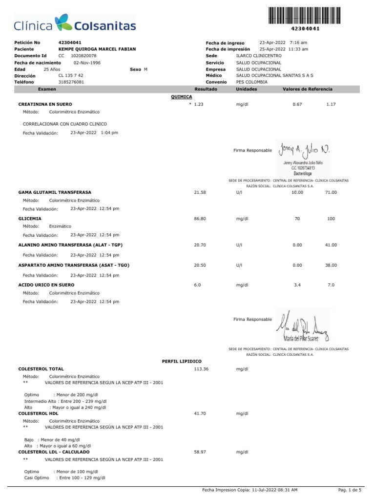 Resultado Laboratorio | PDF | Fisiología | Hematología