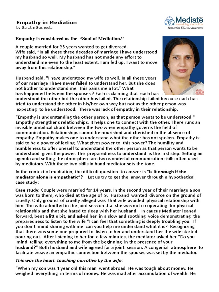 Case 5 - Empathy in Mediation | PDF | Empathy
