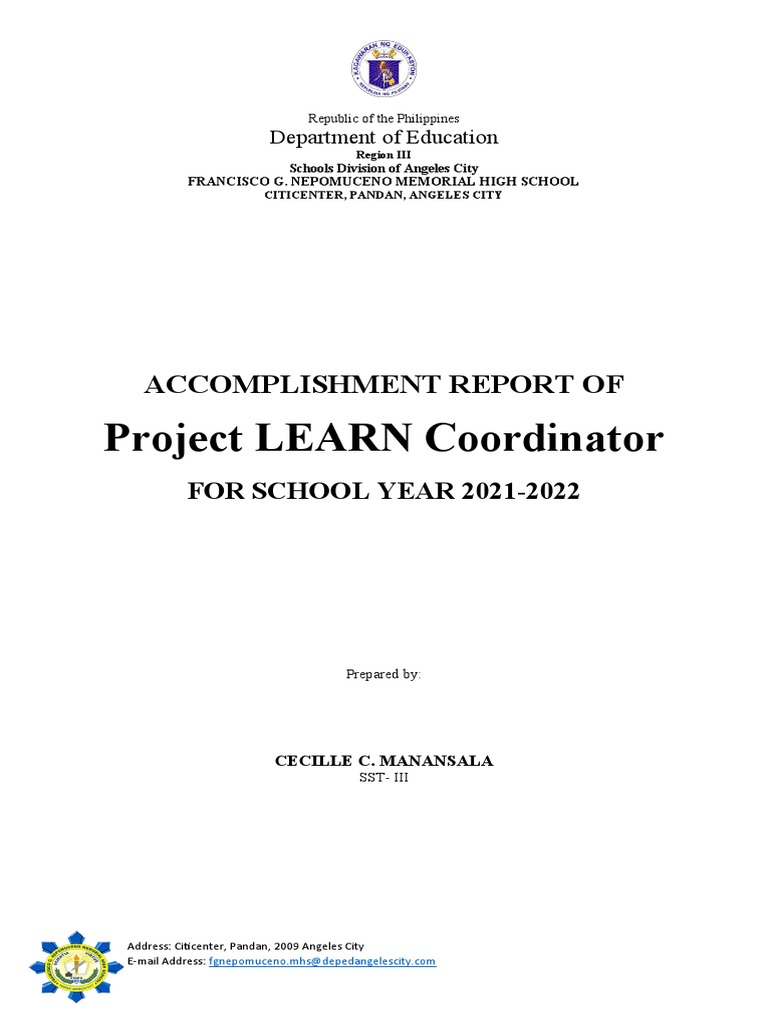 Project Learn Accomplishment Report | PDF | Learning | Teachers