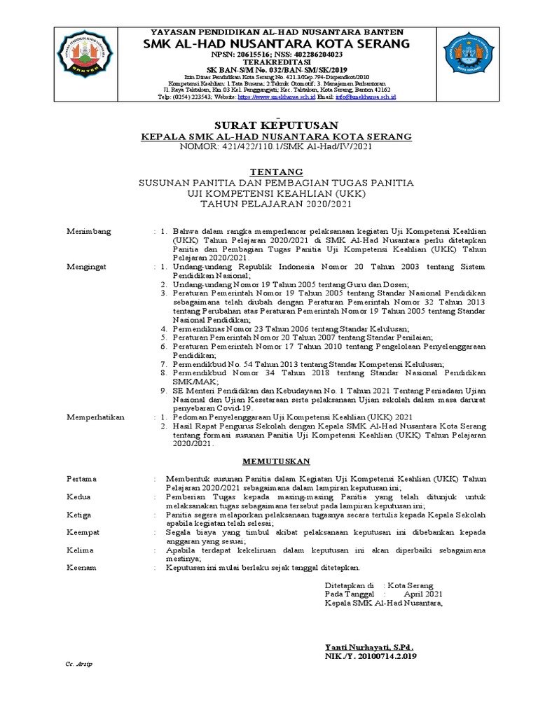 SK Panitia UKK Ukom 20-21 | PDF