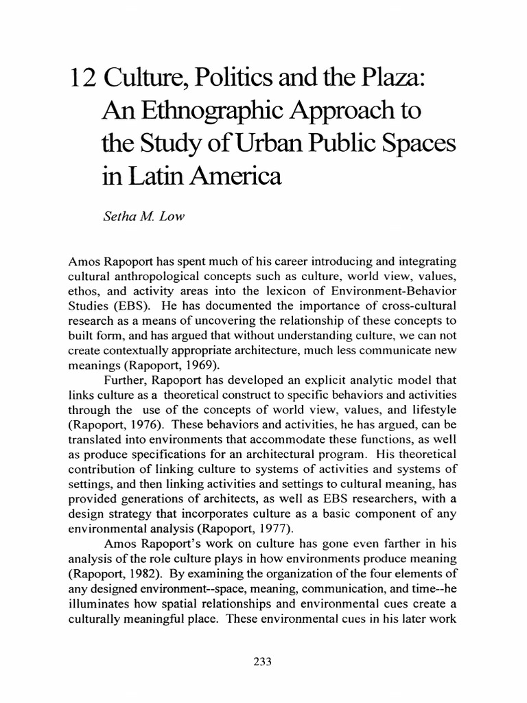 Setha M Low - Plaza | PDF | Ethnography | Anthropology