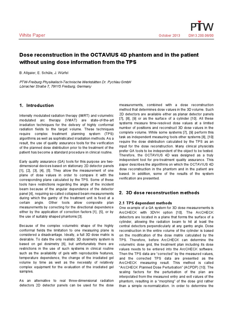 OCTAVIUS 4D White Paper Note en 91320006 00 | PDF | Radiation Therapy ...