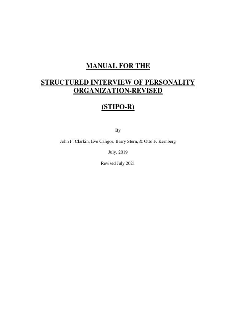 Manual For The Structured Interview of Personality Organization-Revised ...