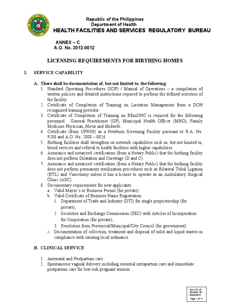 Rev5 342015 - ANNEX - C - Licensing - Requirements - Birthing - Home ...