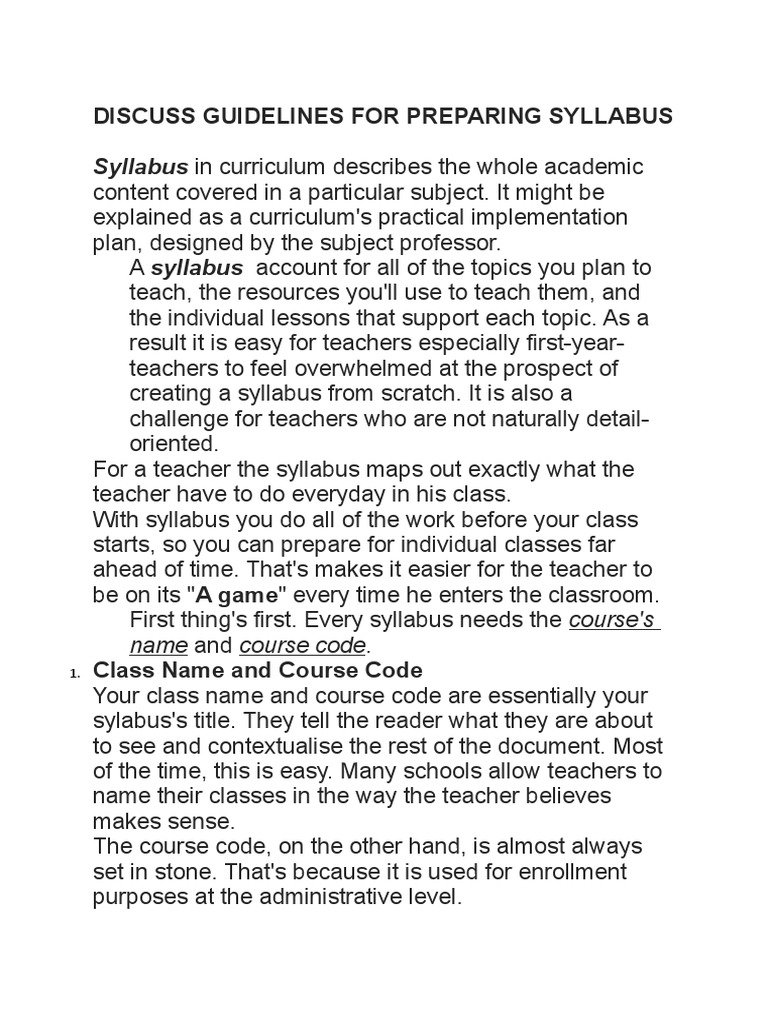 Discuss Guidelines For Preparing Syllabus | PDF | Curriculum | Teachers