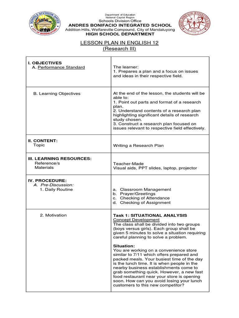 Lesson Plan in Research Plan | PDF | Teaching Method | Education Theory