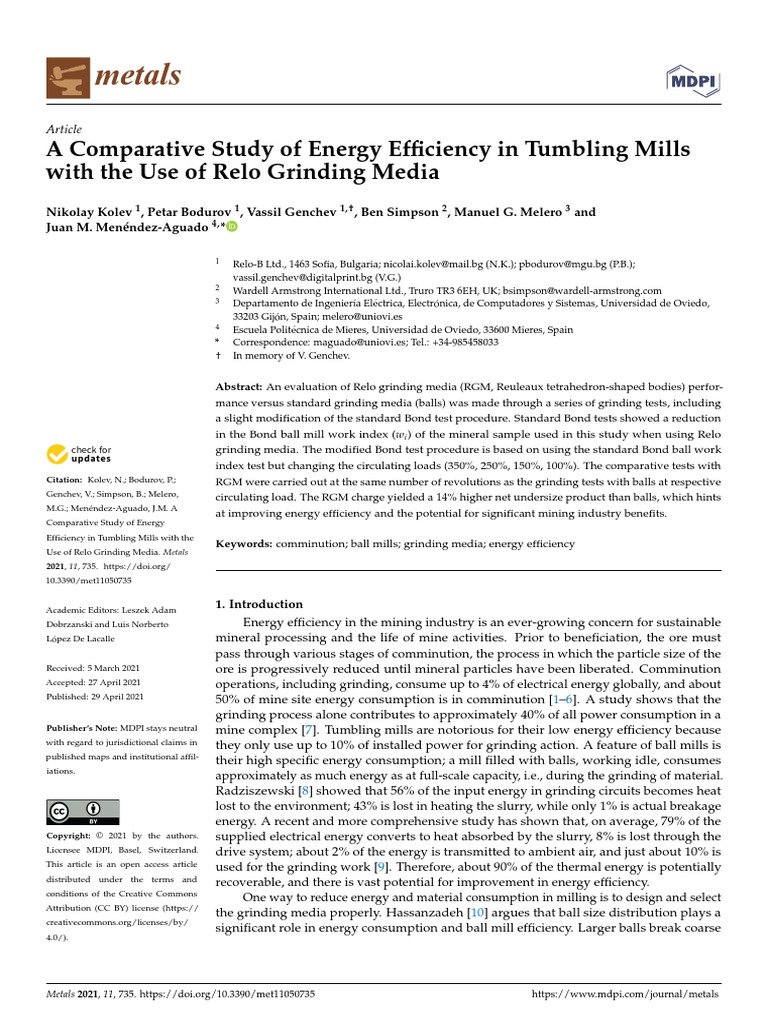 A Comparative Study of Energy Efficiency in Tumbling Mills | PDF | Mill ...