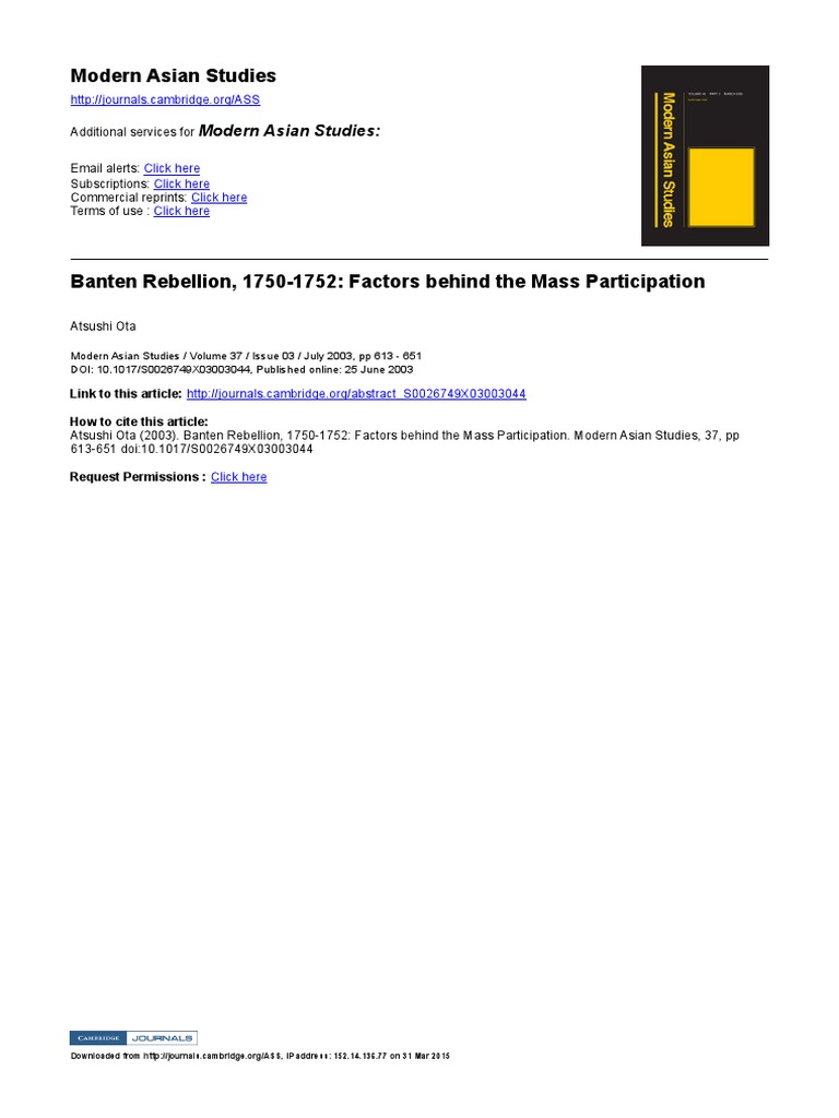 Banten Rebellion: 1750-1752 Factors Explained | PDF | Java
