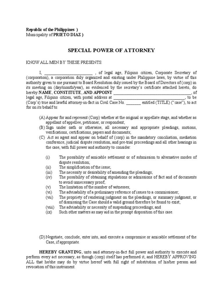 SPA for Representation in Actions | PDF | Lawsuit | Power Of Attorney