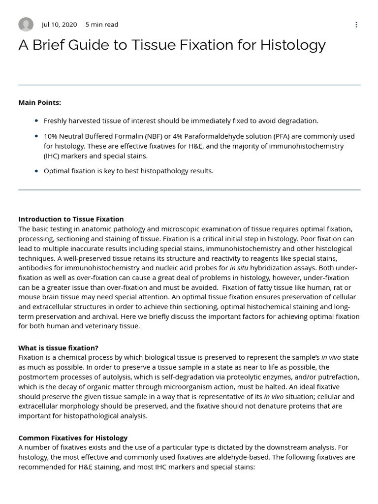 A Comprehensive Guide to Optimal Tissue Fixation for Histology: Key ...