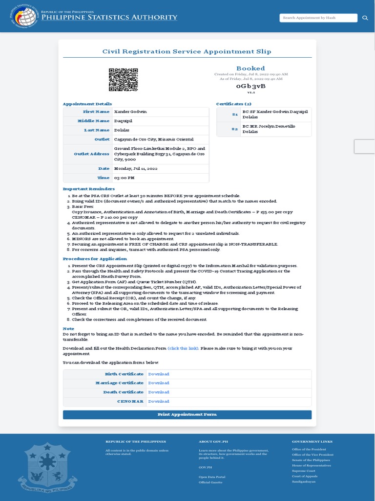 CRS Appointment System | PDF | Identity Document | Government