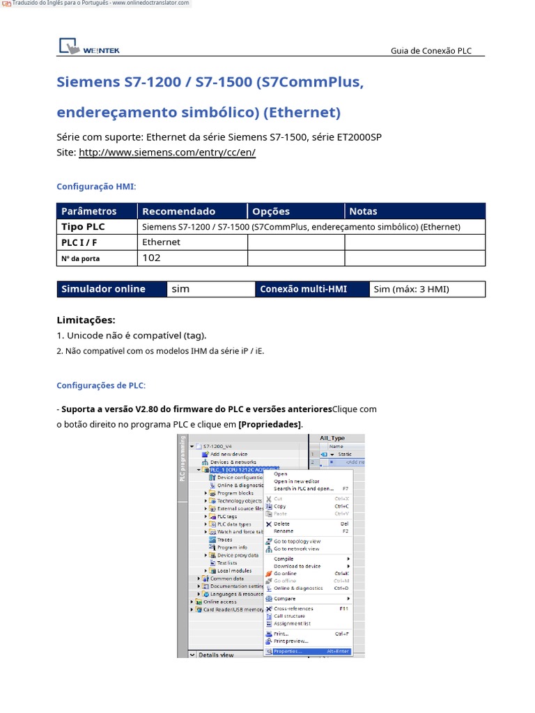 Guia de conexão PLC Siemens S7-1200/S7-1500 (S7CommPlus) via Ethernet ...