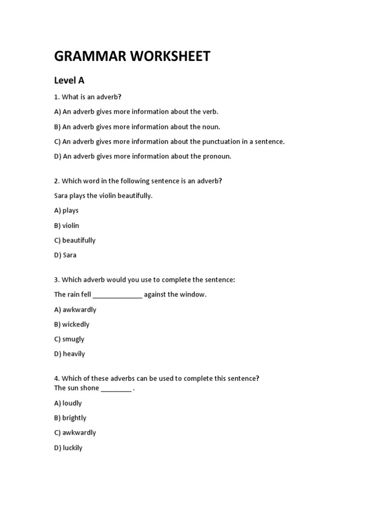 Grammar Worksheet - Adverbs | Download Free PDF | Adverb | Adjective
