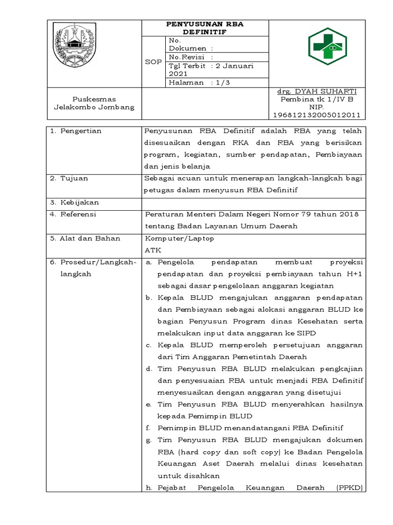 Sop Penyusunan Rba Definitif | PDF