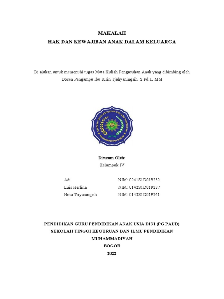 Makalah Hak Dan Kewajiban Anak | PDF | Kesehatan Holistik | Sains & Matematika