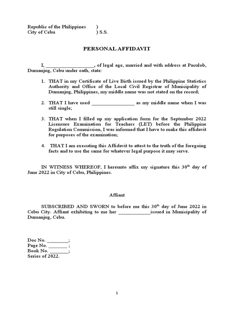 Personal Affidavit | PDF