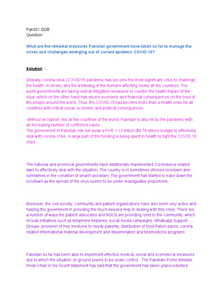 Pak301 Gdb Solution Pdf Pandemic Pakistan