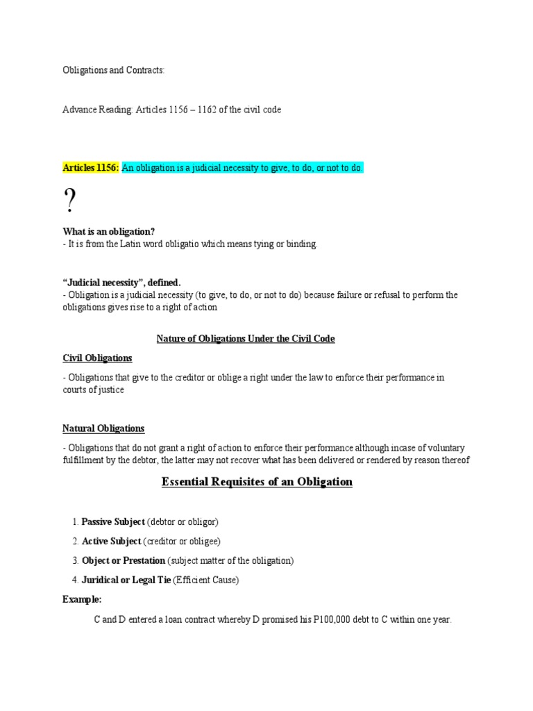 Obligations & Contracts Notes | PDF | Negligence | Law Of Obligations