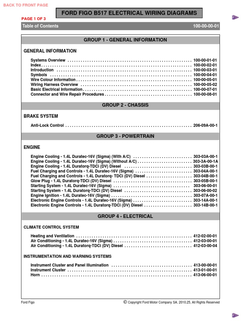 Ford Figo B517 Electrical Wiring Diagrams: Group 1 - General ...